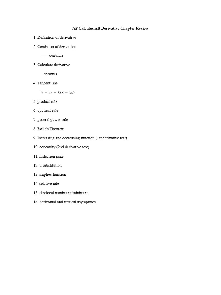 Ab Derivative Review Sheet | PDF