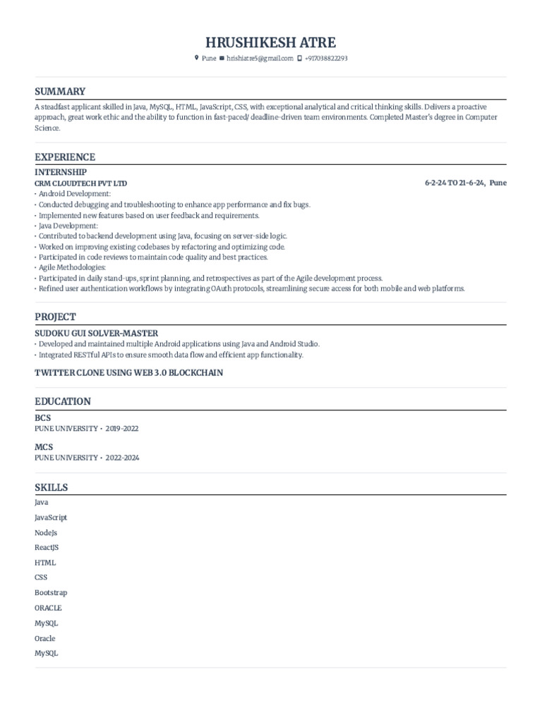 Hrushikesh Atre's Resume | PDF