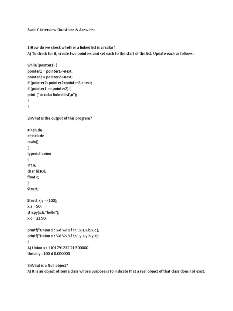 Basic C Interview Questions | PDF | C (Programming Language) | C++