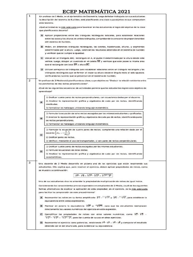 ECEP Matemática 2021: Conteúdo e Estrutura | PDF