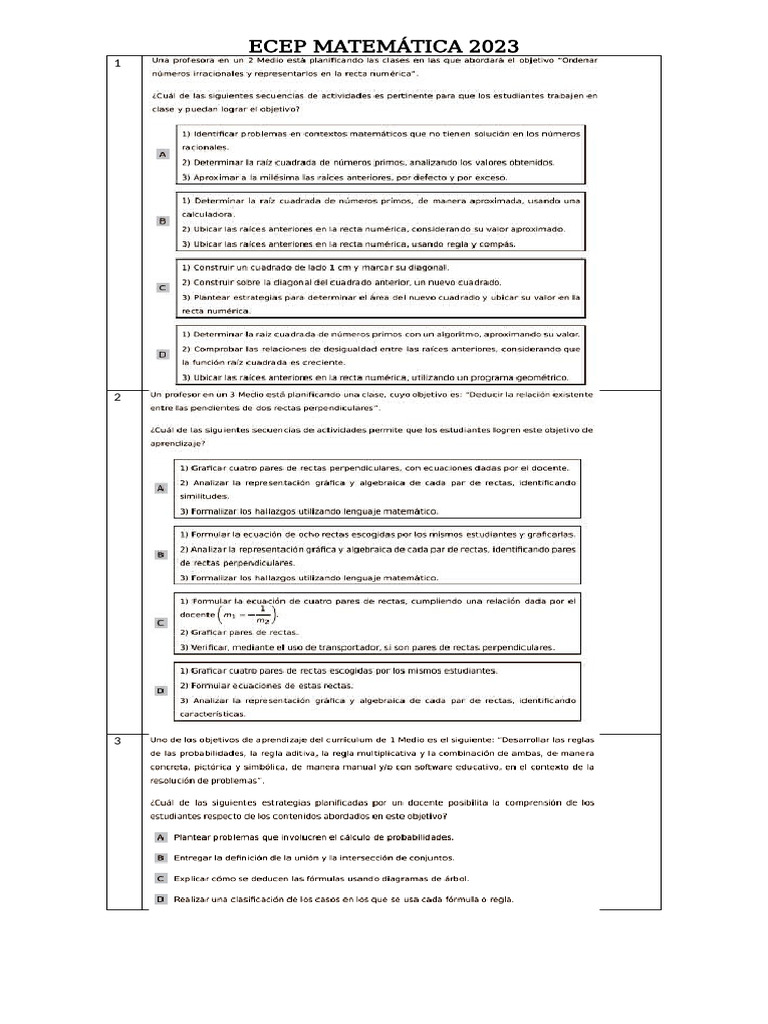 ECEP Matemática 2023: Conteúdo e Estrutura | PDF