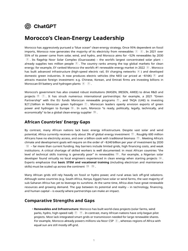 Morocco's Clean Energy Leadership | PDF | Renewable Energy | Morocco