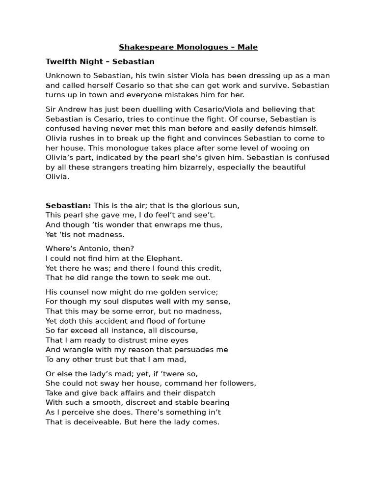Shakespeare Male Monologues Analysis | PDF | Characters In Romeo And Juliet