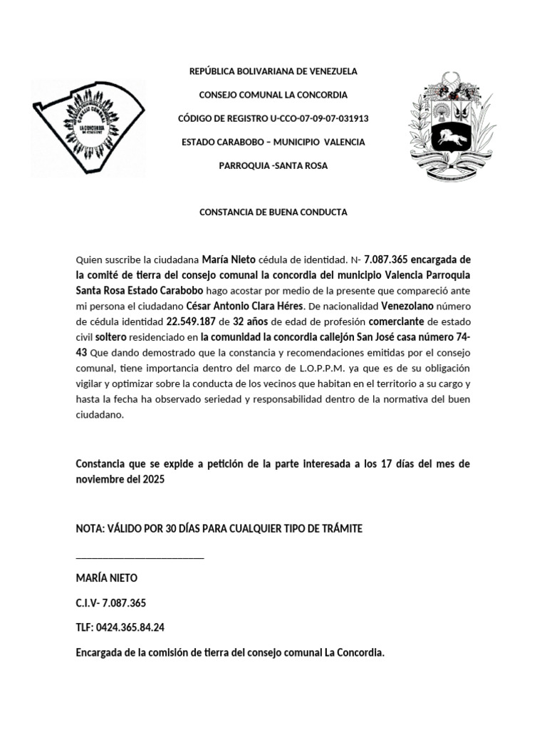 Consejo Comunal La Concordia | PDF | Venezuela