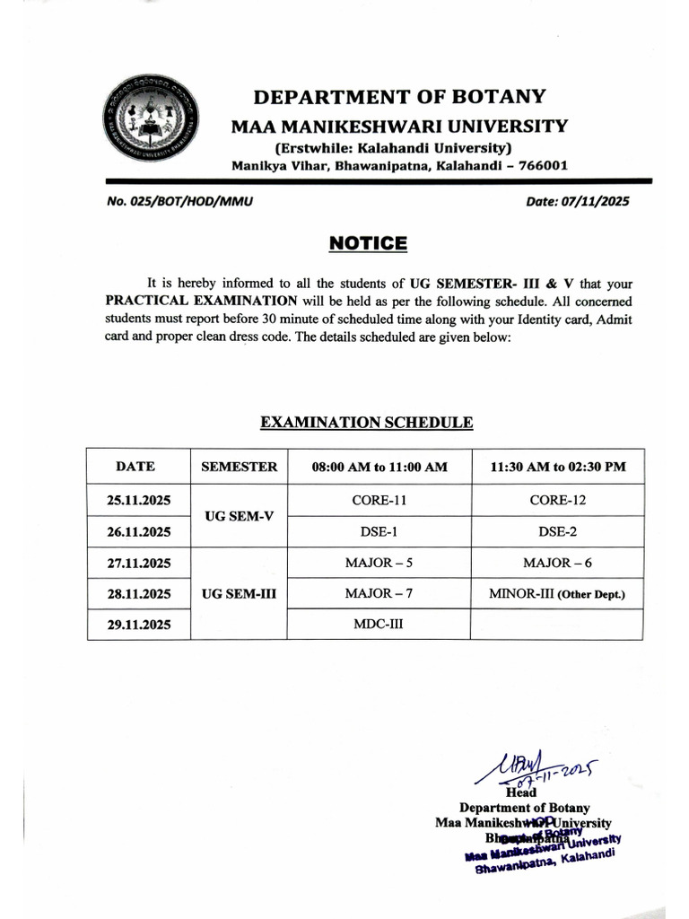 Ug Sem-III & V Practical Exam Notice | PDF