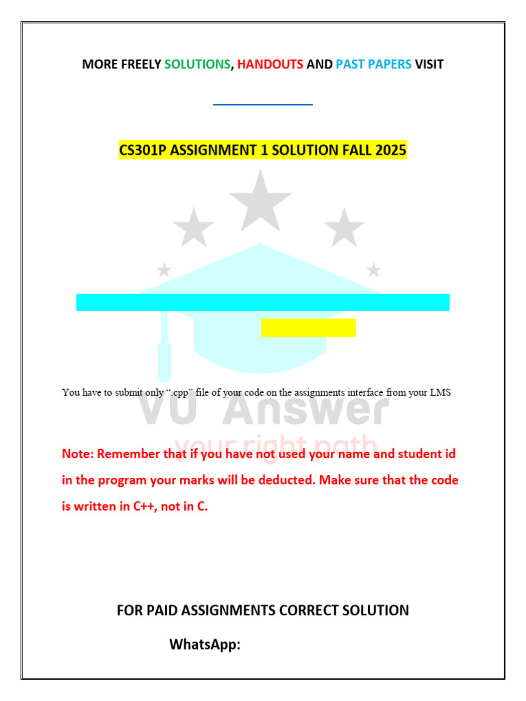Cs301p Assignment 1 Correct Solution Fall 2025 Pdf C Object