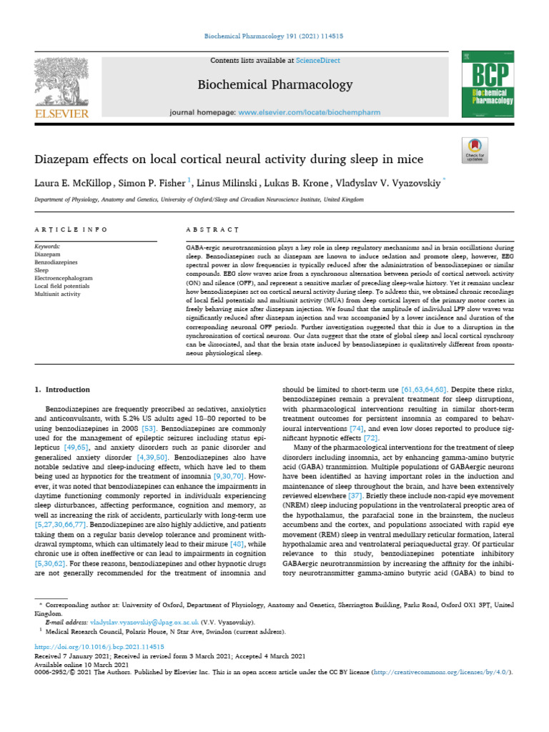 Diazepam Effects On Local Cortical Neural Activity During Sleep in Mice ...