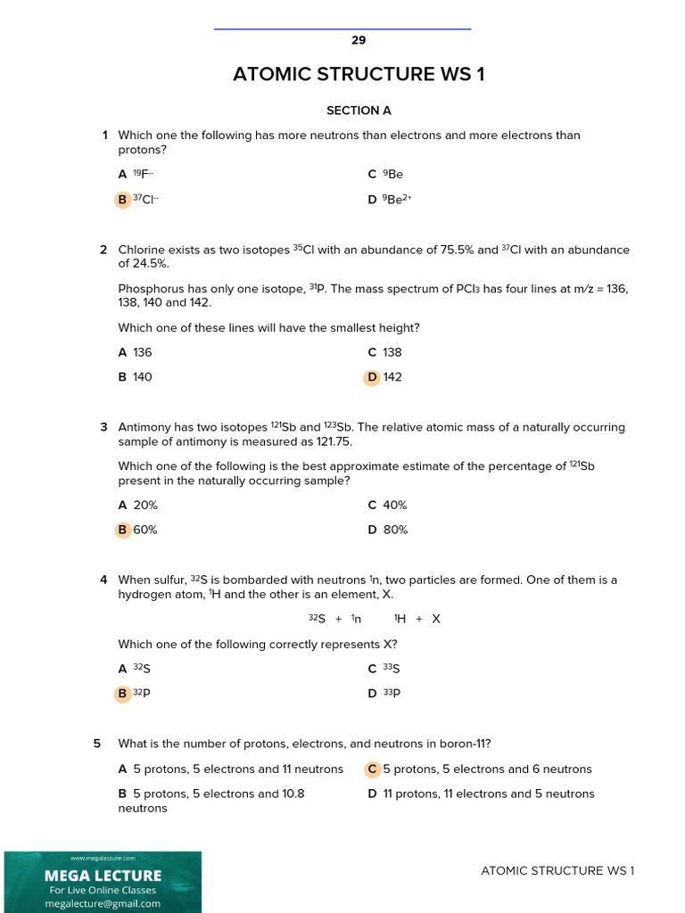 Atomic Structure Answers | PDF | Isotope | Atoms