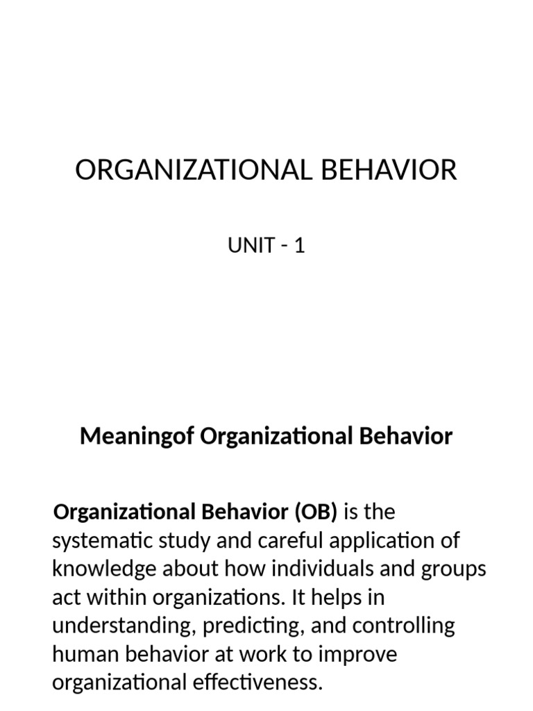 INTRODUCTION TO ORGANIZATIONAL BEHAVIOR | PDF | Organizational Behavior | Leadership
