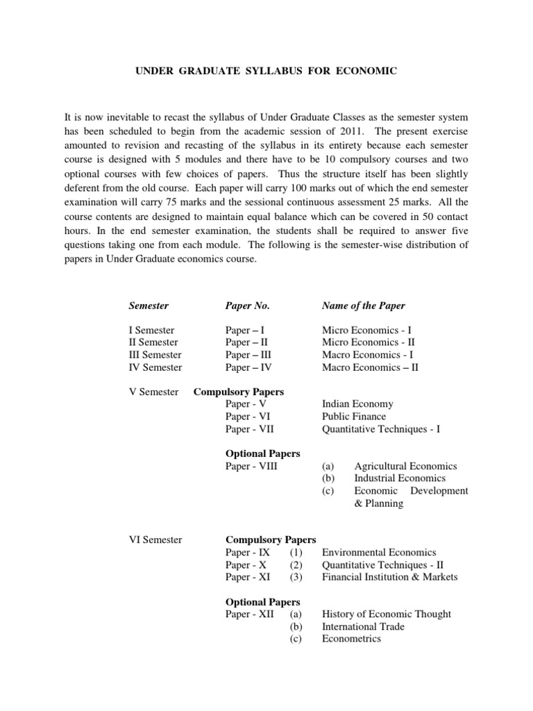 Revised Undergraduate Economics Syllabus | PDF | Welfare Economics ...