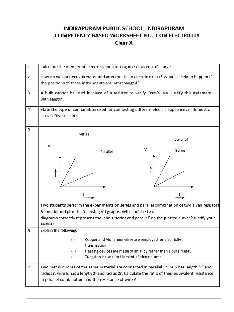 CBSE Class 10 Physics Worksheet 1 Electricity | PDF | Resistor | Electric Current
