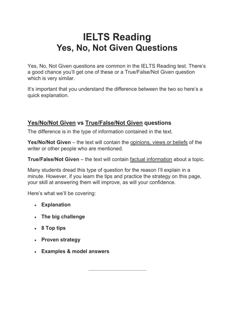 IELTS Yes/No/Not Given Guide | PDF | Psychological Concepts