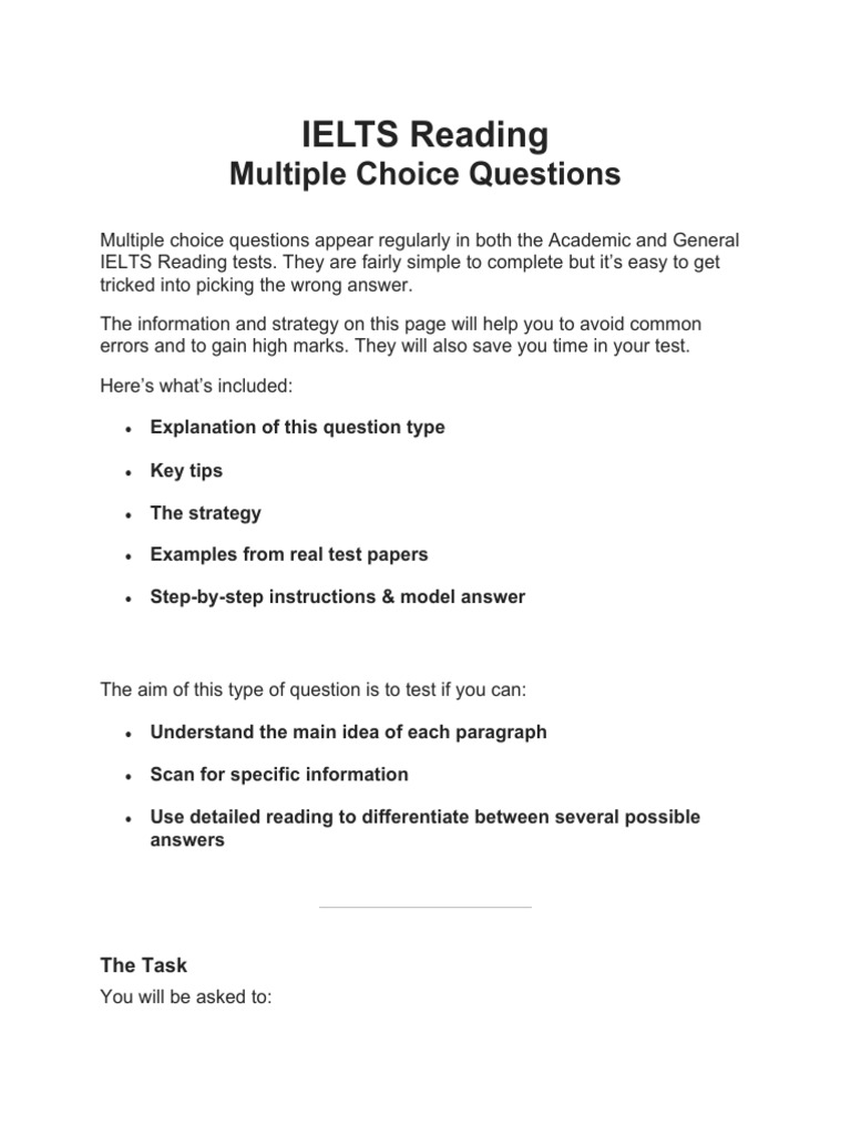 Reading. 4. Multiple Choice Questions | PDF | Multiple Choice | Employment