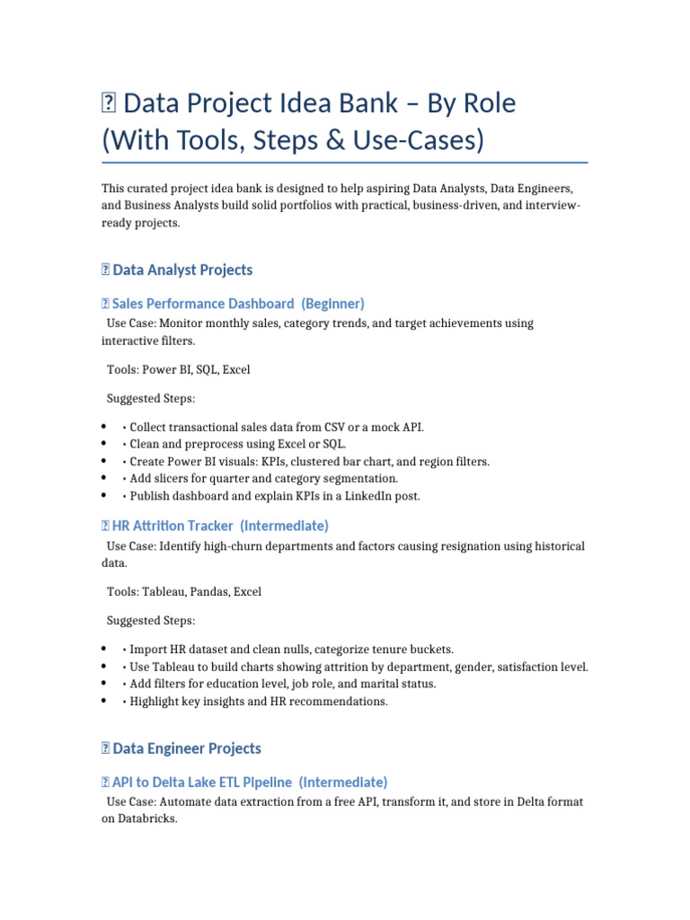 Data Project Idea Bank | PDF | Computing | Information Technology