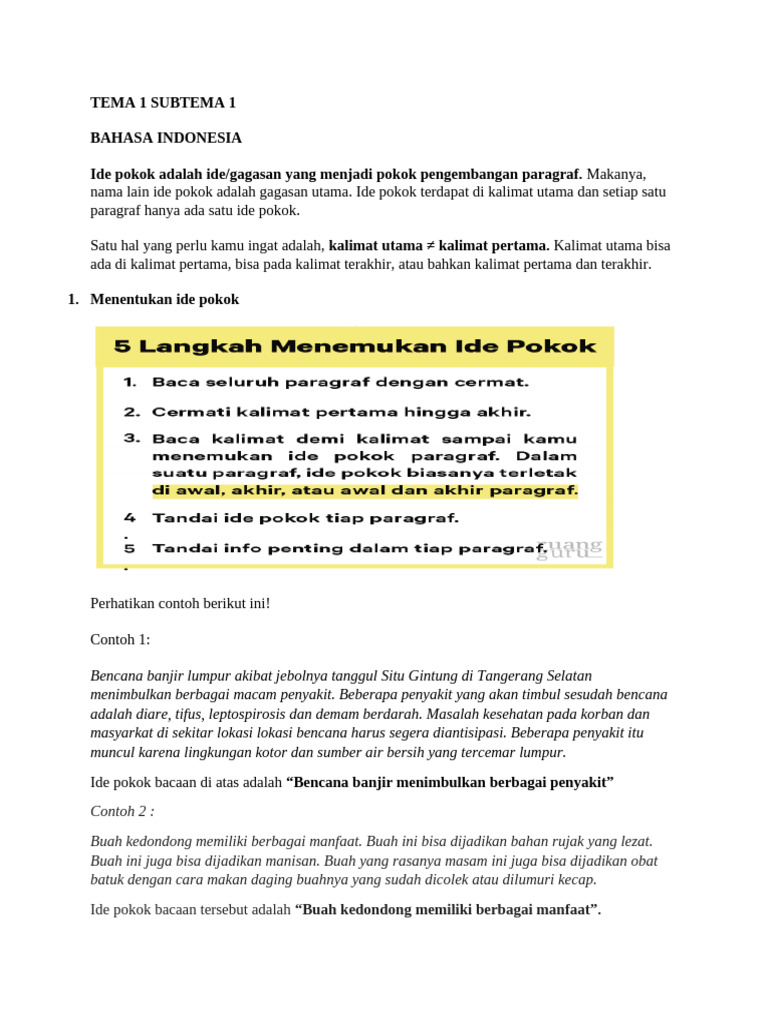TEMA 1 SUBTEMA 1 Mencari Ide Pokok | PDF