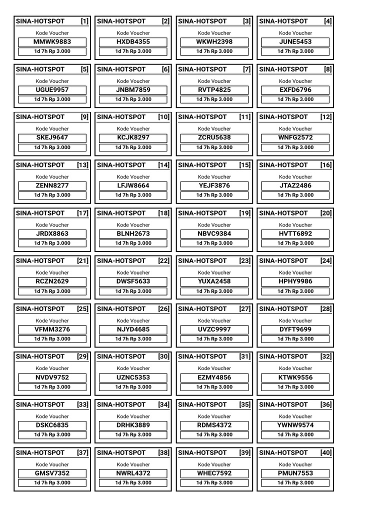 Voucher-SINA-HOTSPOT-3ribu_7jam-vc-928-11.09.25- | PDF