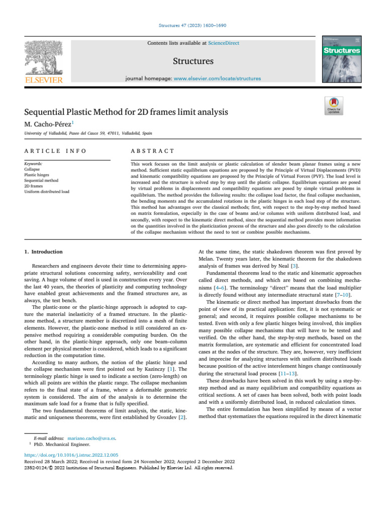 Artigo - Sequential Plastic Method For 2d Frames Limit Analysis | PDF ...