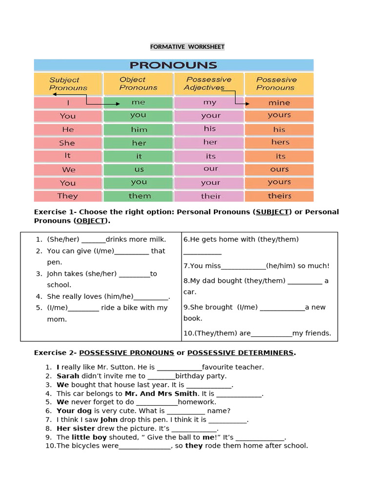 Pronouns and Tenses Worksheet | PDF | Grammar | Linguistics