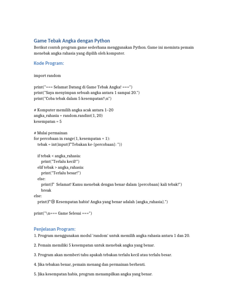 Game Tebak Angka Python | PDF