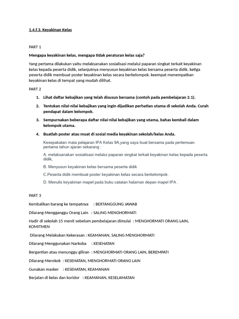 Keyakinan Kelas untuk Siswa IPA Kelas 9A | PDF