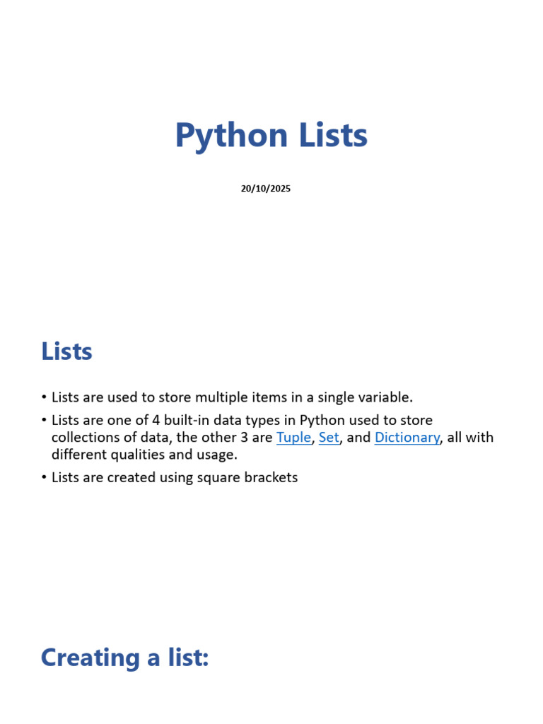 5. Python Lists (1) | PDF | Programming Paradigms | Computing
