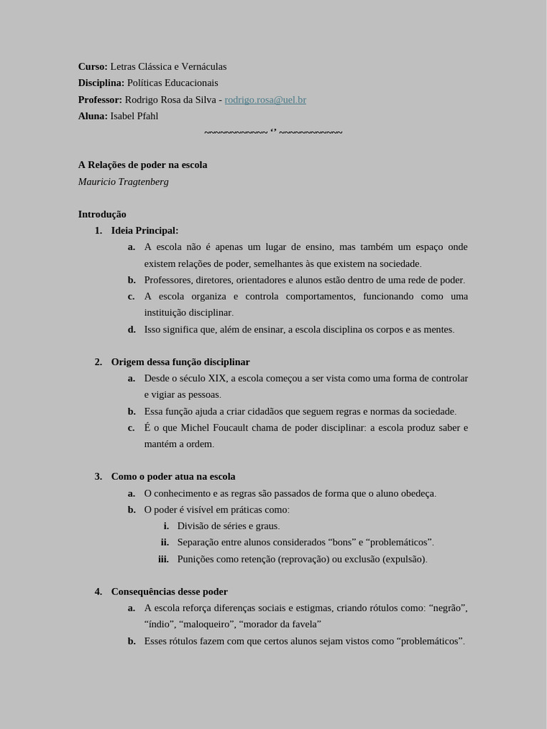Poder e Controle na Educação Escolar | PDF | Poder (social e político ...