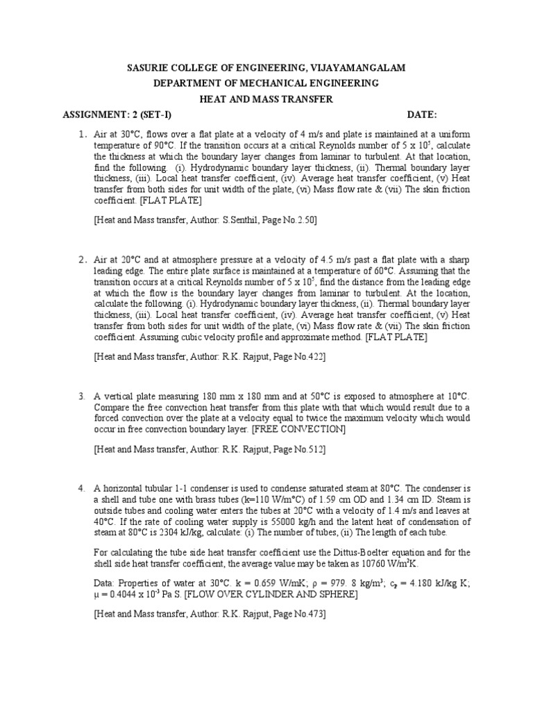 HMT Assignment 2 With Page No. | PDF | Boundary Layer | Heat Transfer