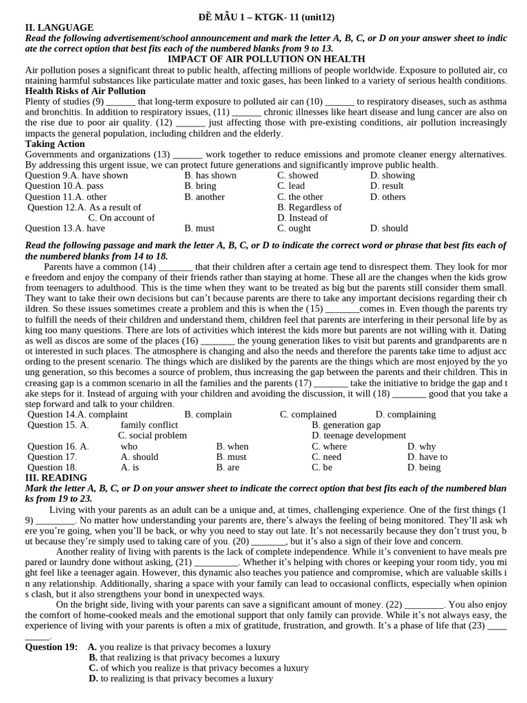 unit đề mẫu GK1 - 11 | PDF | Air Pollution | Pollution