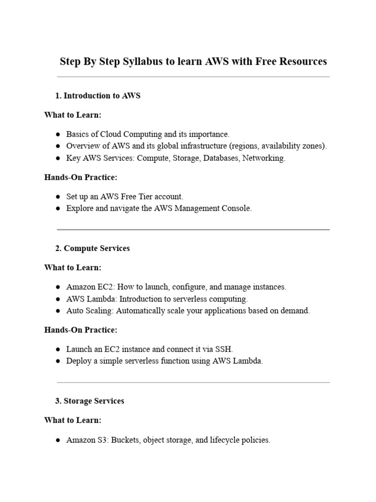 Learn AWS: Step-by-Step Syllabus | PDF | Amazon Web Services ...