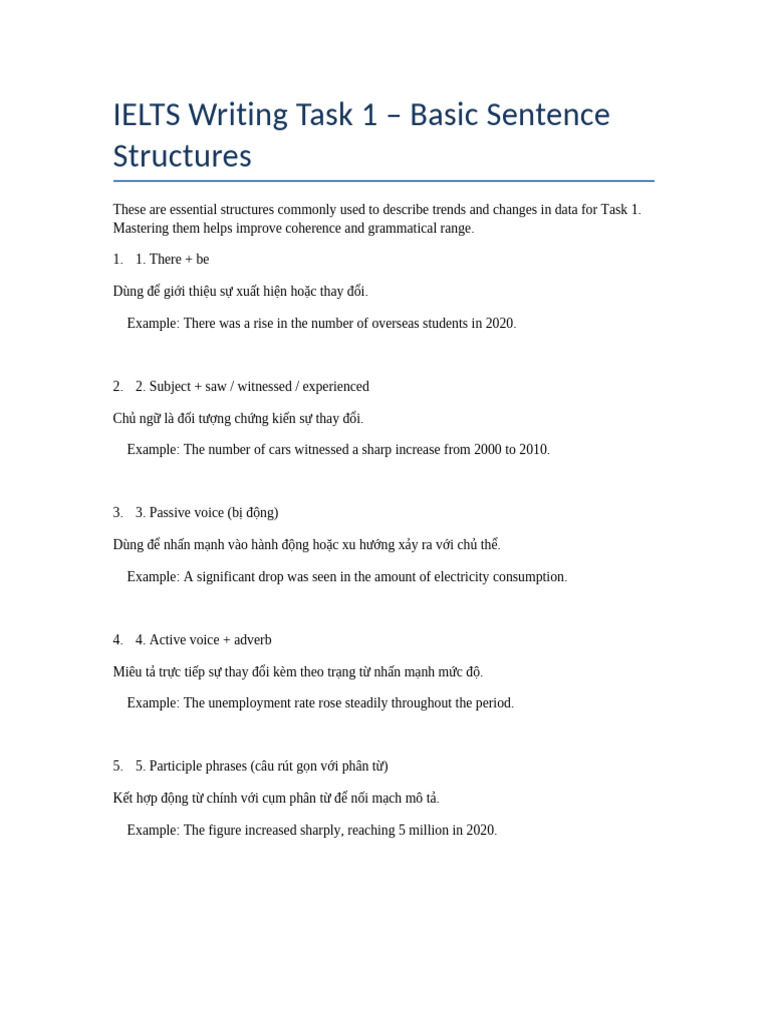 IELTS Writing Task 1 Basic Structures | PDF