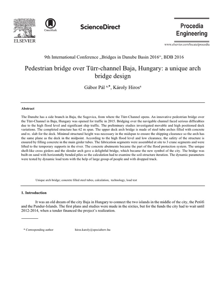 Pedestrian Bridge Over T RR Channel Baja Hungary A Uni 2016 Procedia ...