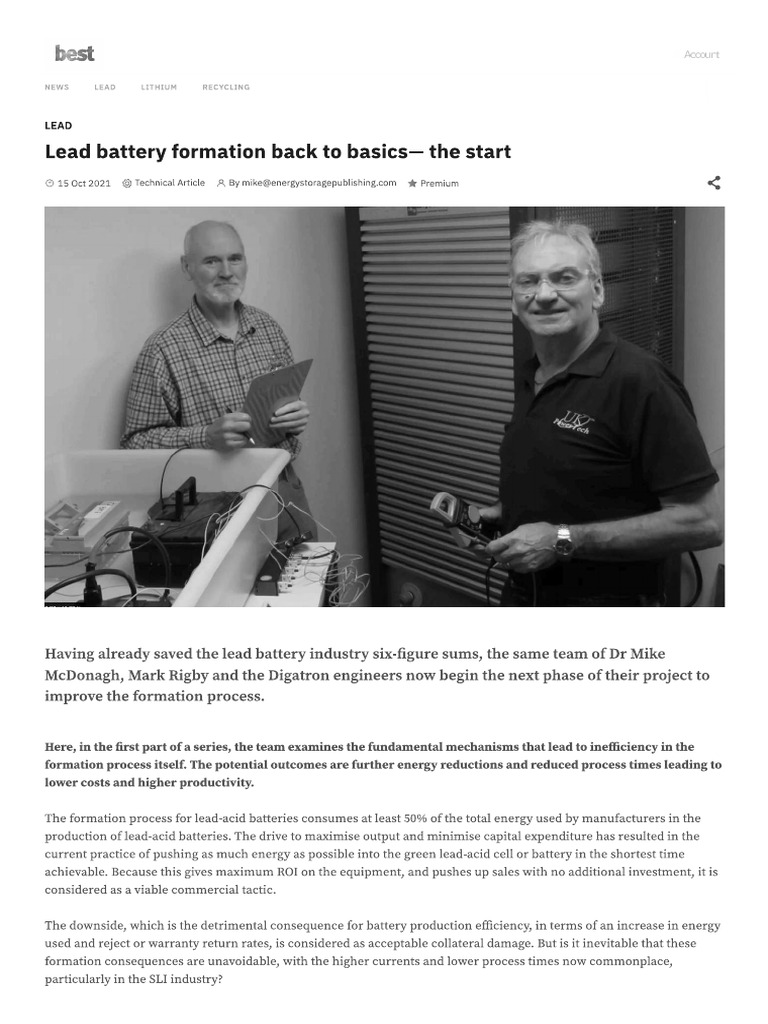Lead Battery Formation Back To Basics - The Start - Best Magazine | PDF