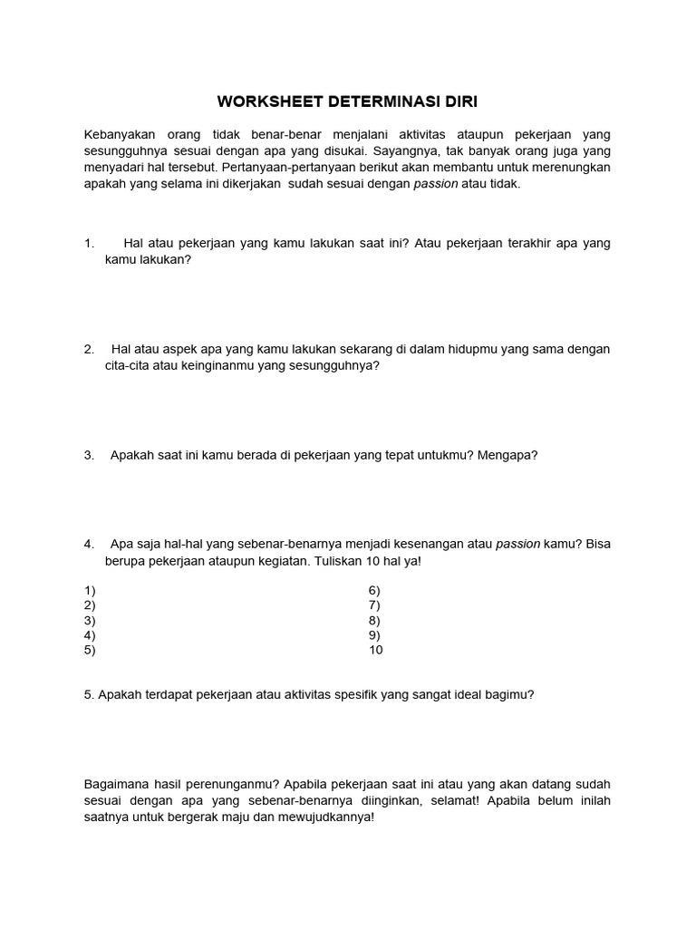 Worksheet Week1 Meet1 Refleksi Diri | PDF