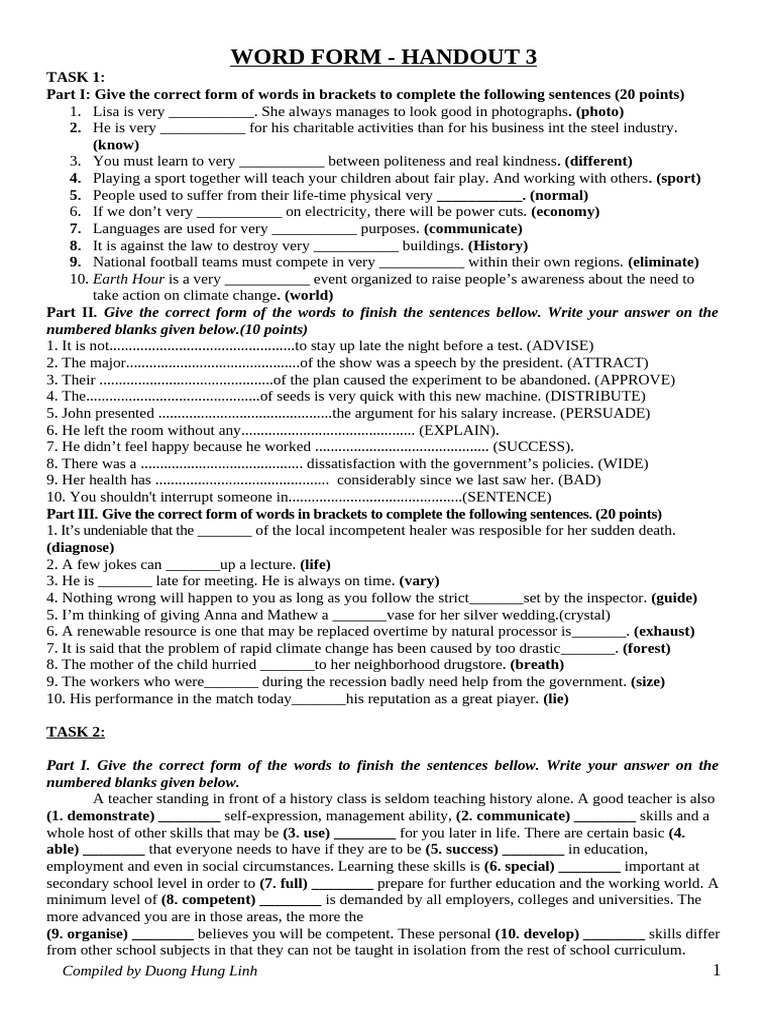 Word Form Handout 3 Hsg10 | PDF | The Beatles | Paul Mc Cartney