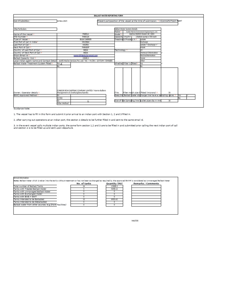 Ballast Water Reporting Form | PDF | Water | Watercraft