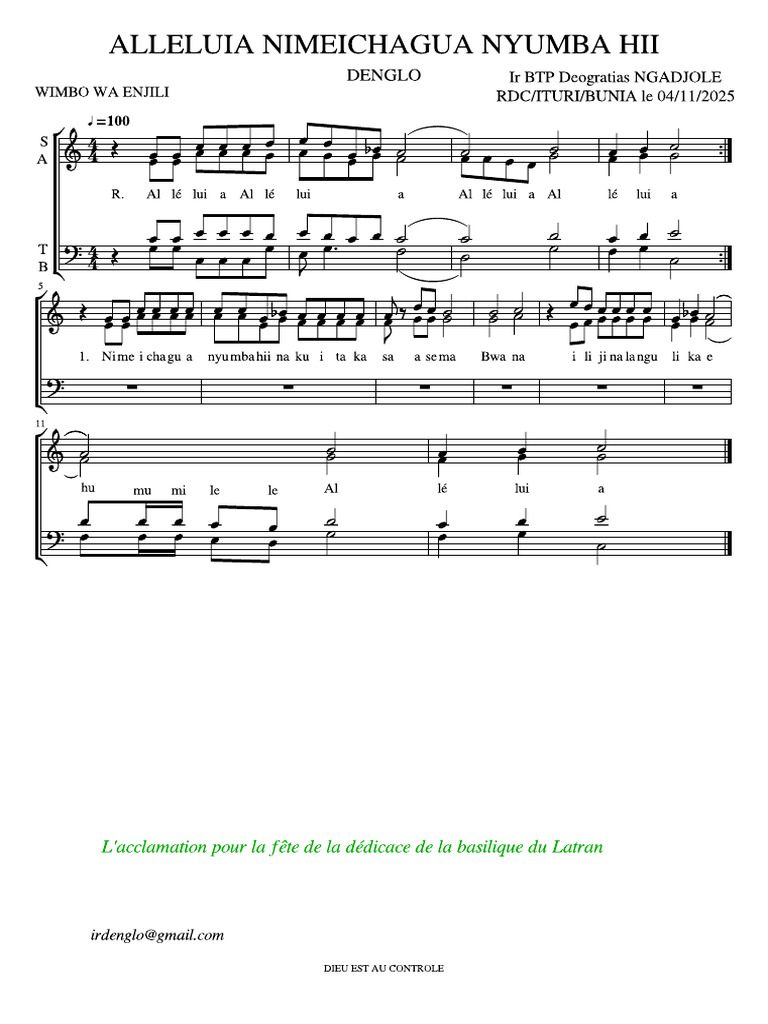 Alleluia Nimeichagua Nyumba Hii | PDF