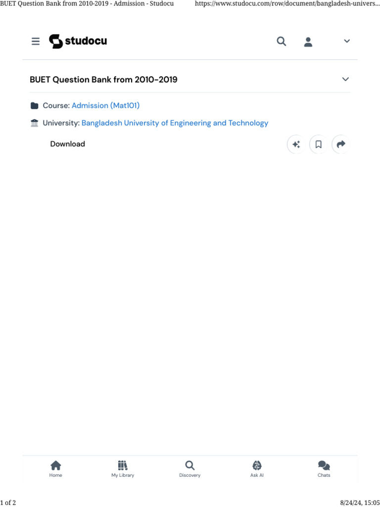 BUET Question Bank From 2010-2019 - Admission - Studocu | PDF