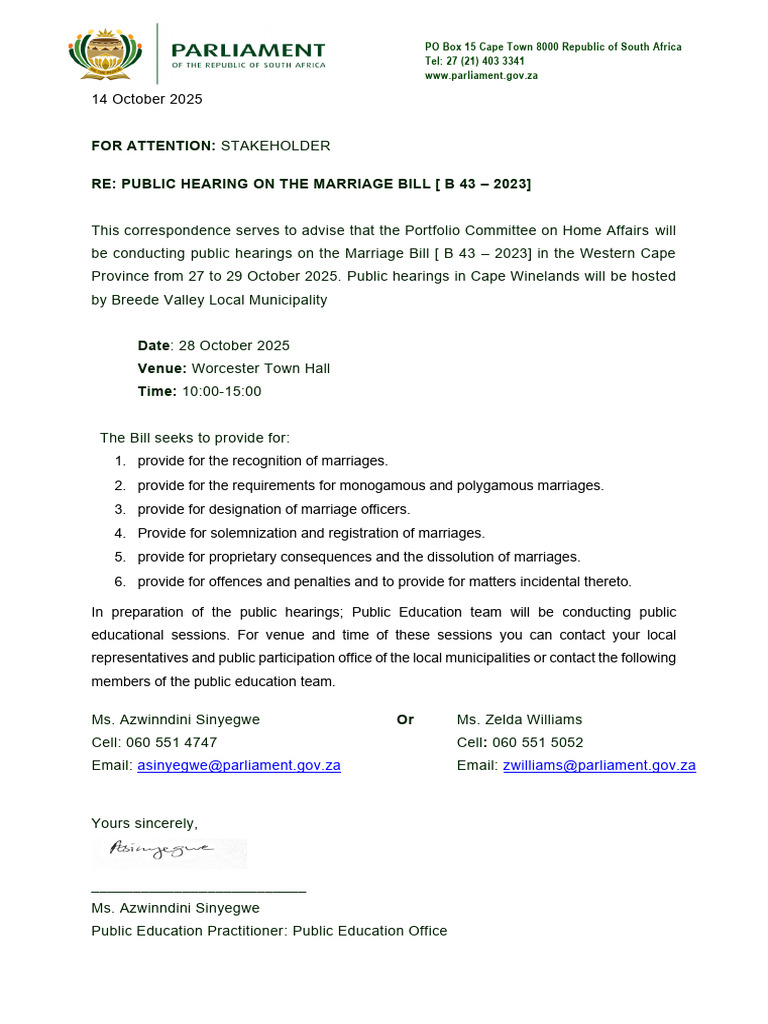 Invitation Letter - Stakeholders - Marriage Bill Generic 2 | PDF