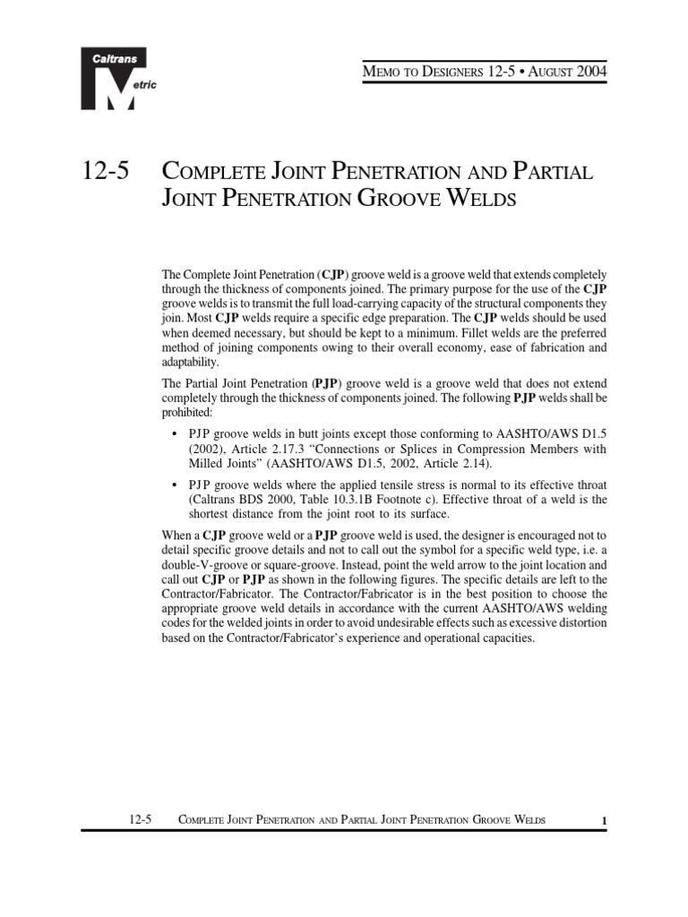 CJP and PJP Groove Weld Guidelines | PDF | Welding | Construction