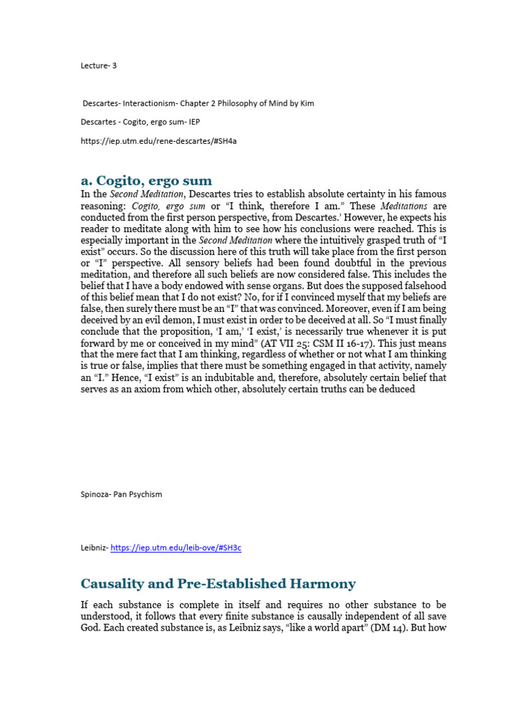 Descartes, Leibniz, Spinoza | PDF | Substance Theory | Mind–Body Problem