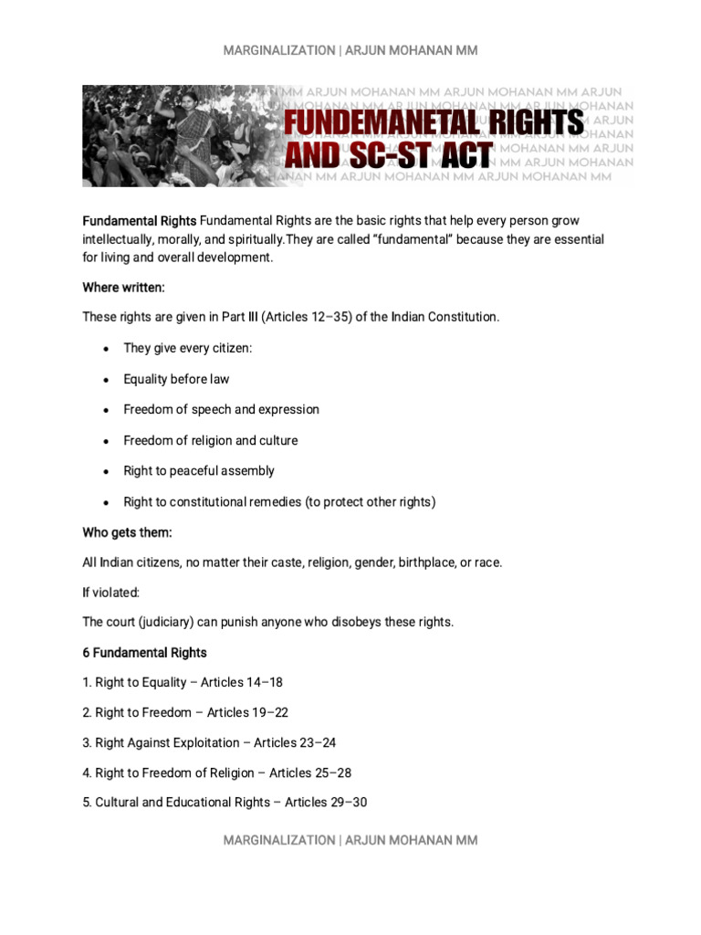 Fundamental Rights, SC ST Act | PDF | Dalit | Rights