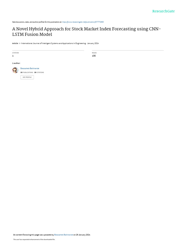 A Novel Hybrid Approach for Stock Market Index Forecasting using CNN-LSTM Fusion Model | PDF ...