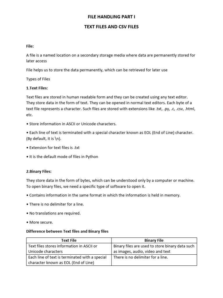 File Handling: Text and CSV Overview | PDF | Comma Separated Values ...
