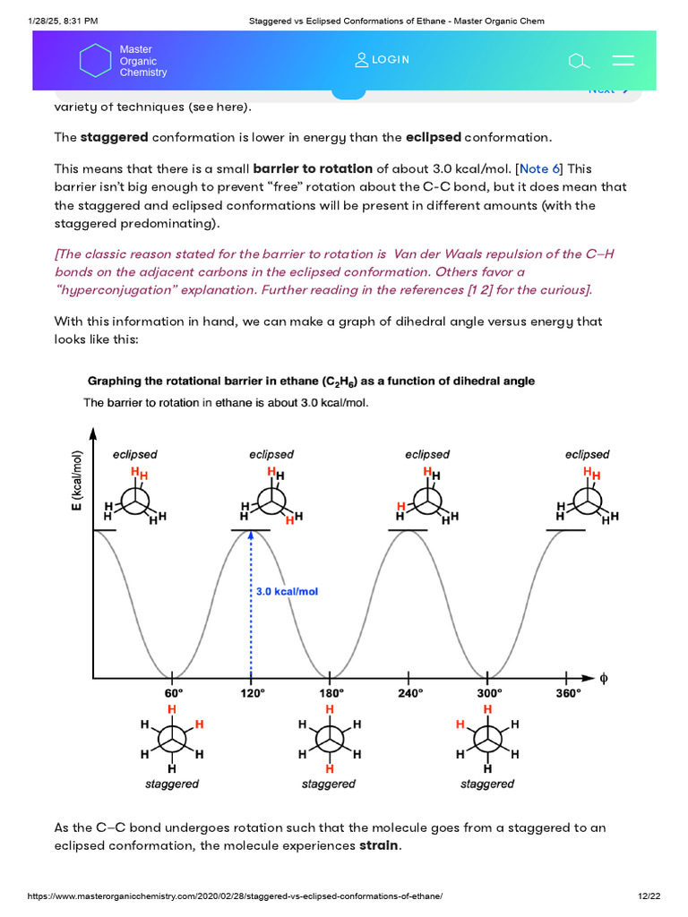 Staggered vs Eclipsed Conformations of Ethane - Master Organic Chem | PDF