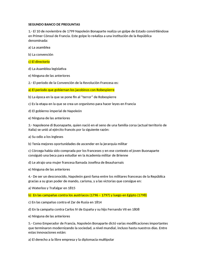 Segundo Banco de Preguntas | PDF | Napoleón