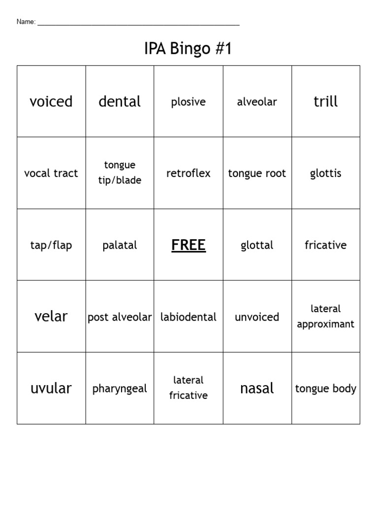 IPA Bingo 1 | PDF | Human Voice | Phonetics