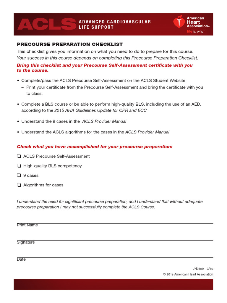 271 305 231 JN-0389 IVE ACLS Precourse Checklist Card OneSheet | PDF