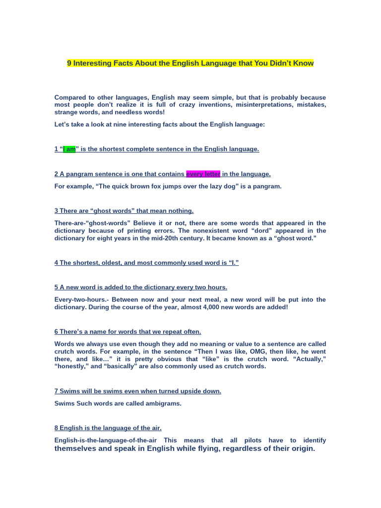 8 Interesting Facts About The English Language That You Didn't Know | PDF