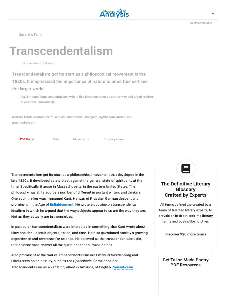 Transcendentalism Definition and Examples - Poem Analysis | PDF ...