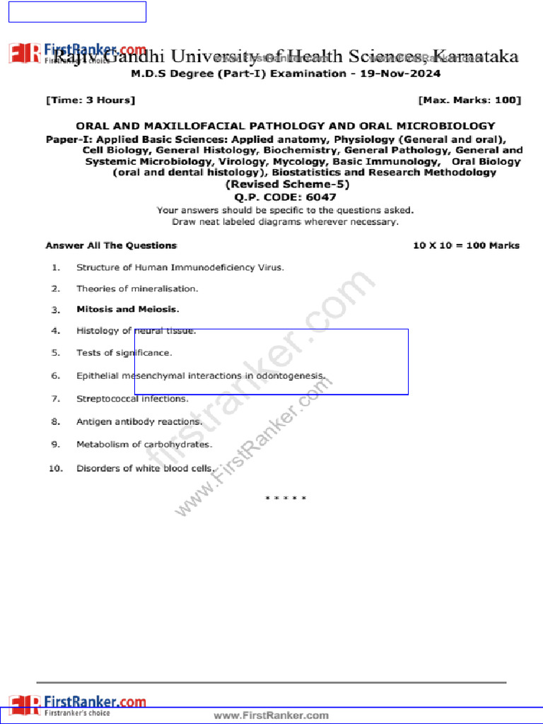 FR 6047 Oral and Maxillofacial Pathology and Oral Microbiology Paper I ...